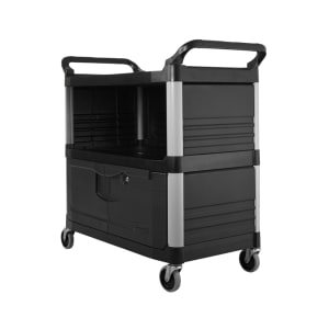Rubbermaid FG618900BLA Housekeeping Cart w/ Vacuum Holder, 60"L x 22"W ...