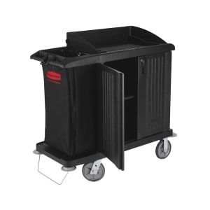 Rubbermaid FG618900BLA Housekeeping Cart w/ Vacuum Holder, 60"L x 22"W ...