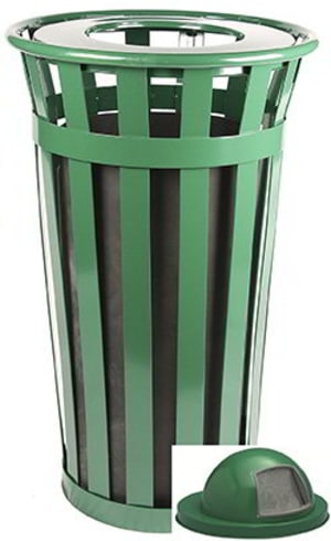 Witt M3601-RC-BK 36 Gallon Outdoor Flat Bar Trash Can w/ Rain Cap Lid ...