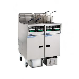 Pitco SSH55-2FD Gas Fryer - (2) 50 lb Vats, Floor Model, NG