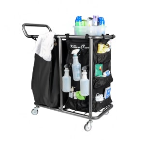 Rubbermaid FG618900BLA Housekeeping Cart w/ Vacuum Holder, 60"L x 22"W ...