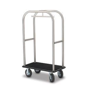 CSL 2005BK-060-GRY Upright Hotel Luggage Cart w/ Gray Carpet, Silver
