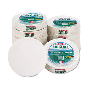 AJM Packaging Green Label® 6" Round Disposable Plate - Paper, White ...