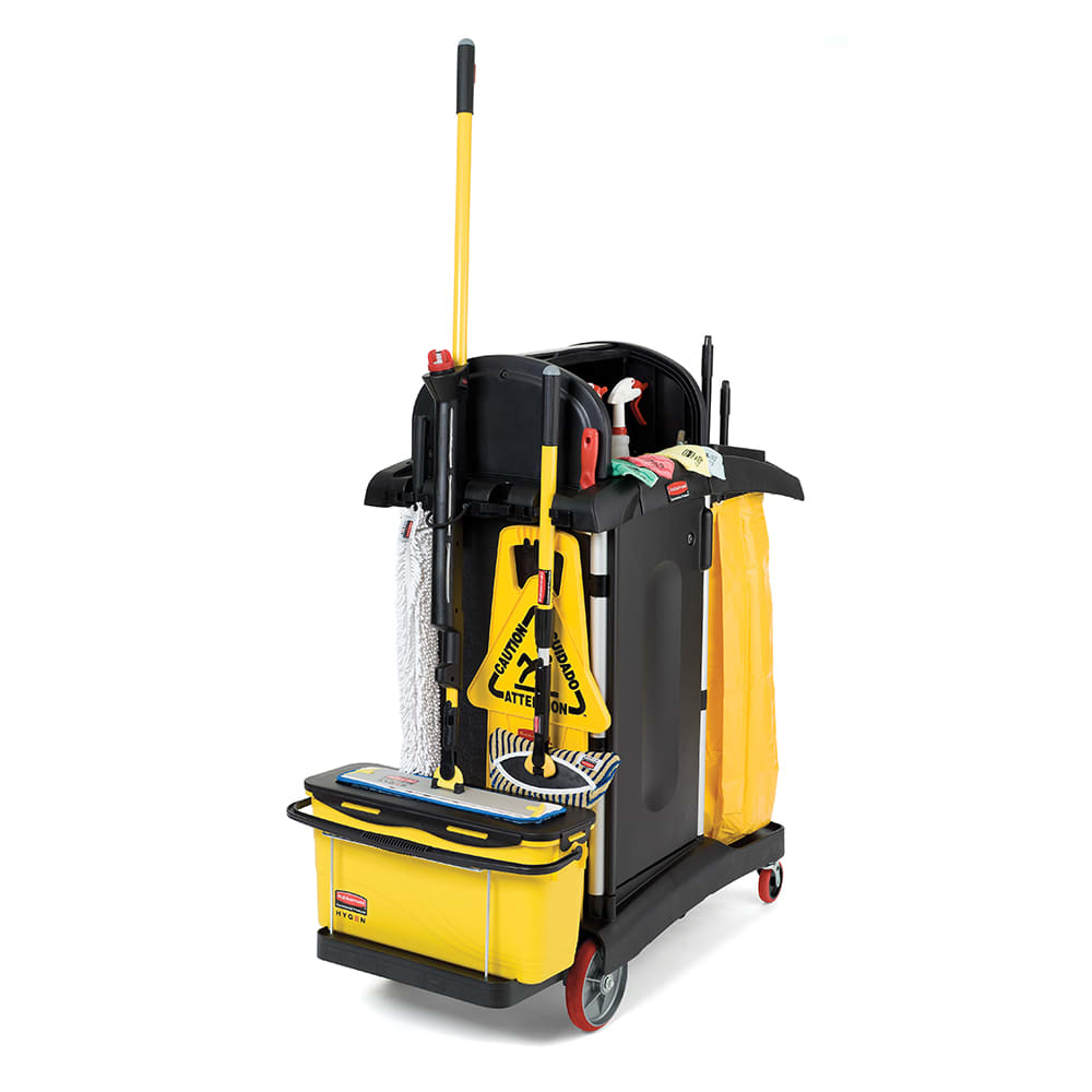 Rubbermaid FG9T7500 BLA Janitor Cart w/ Dome Top, Black/Yellow