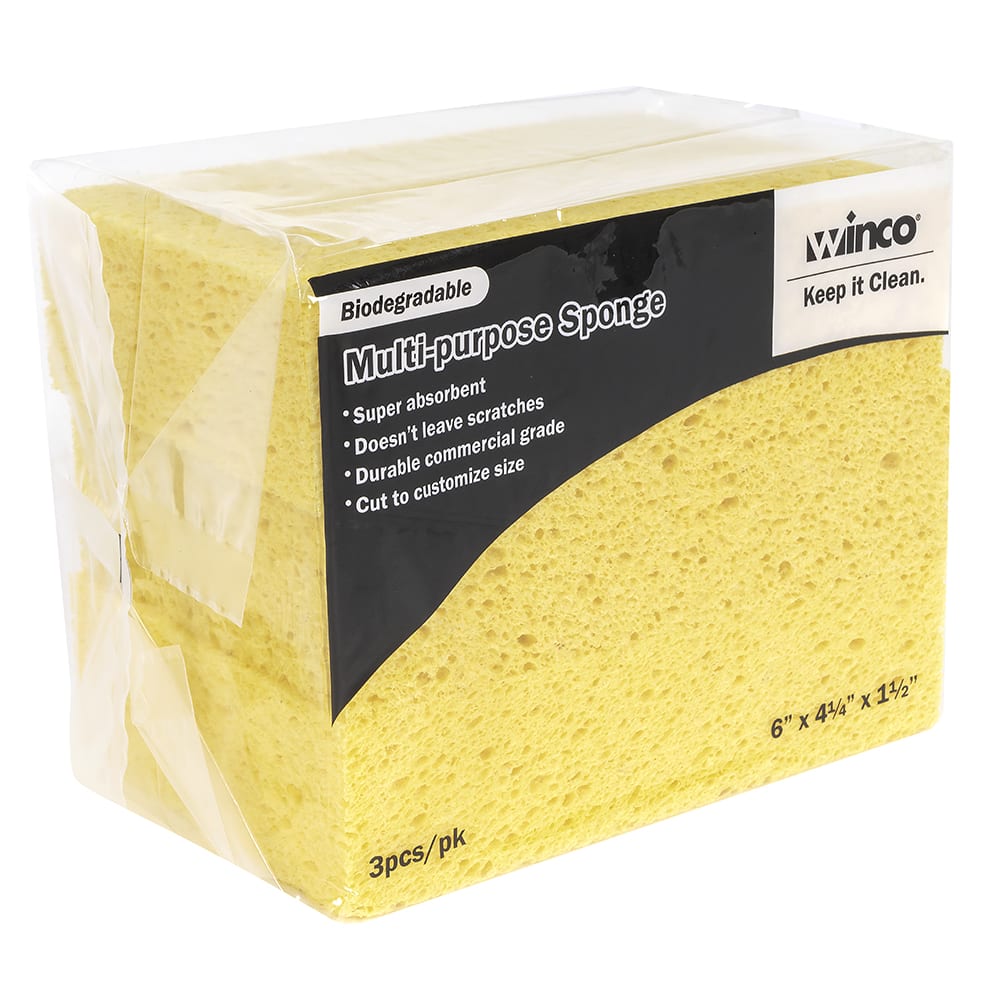 Winco SP-C64Y Cellulose Sponge - 6"L x 4 1/4"W, Yellow