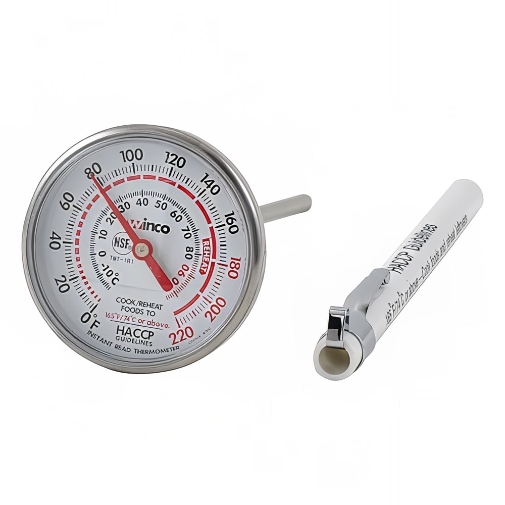 Winco TMT-IR1 1 3/4" Dial Type Pocket Thermometer w/ 5" Stem, 0 to 220 ...