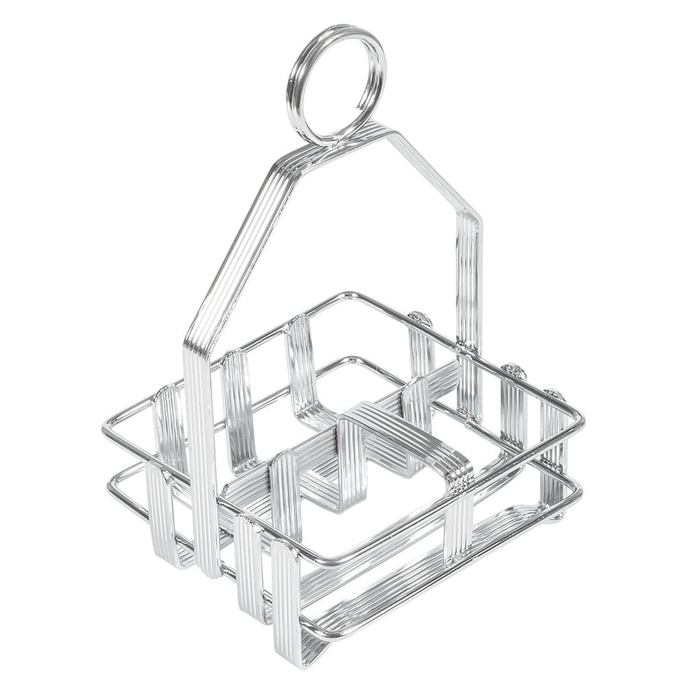 Winco WH-7 3 Compartment Square Condiment Caddy - Chrome Plated Metal