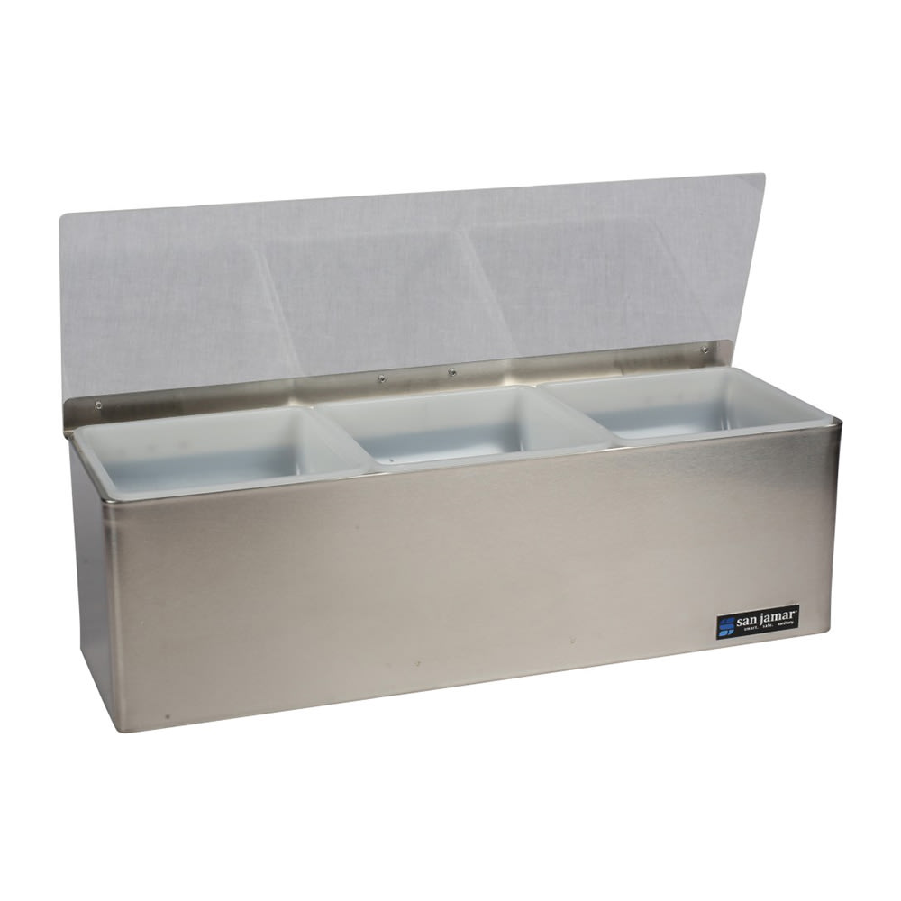 San Jamar B6183L (3) Compartment Bar Garnish Tray - Flat Hinged Lid