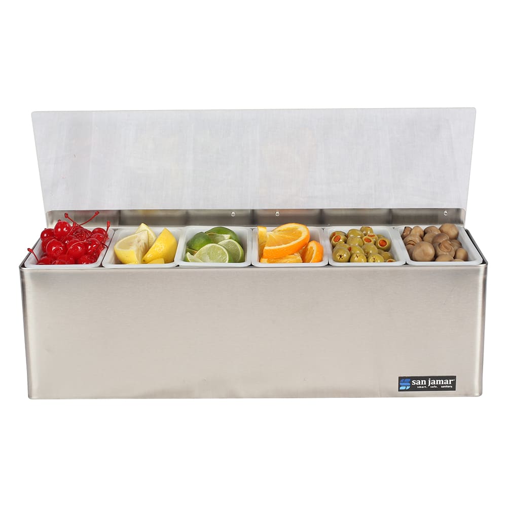 San Jamar B6186L (6) Compartment Bar Garnish Tray - Flat Hinged Lid