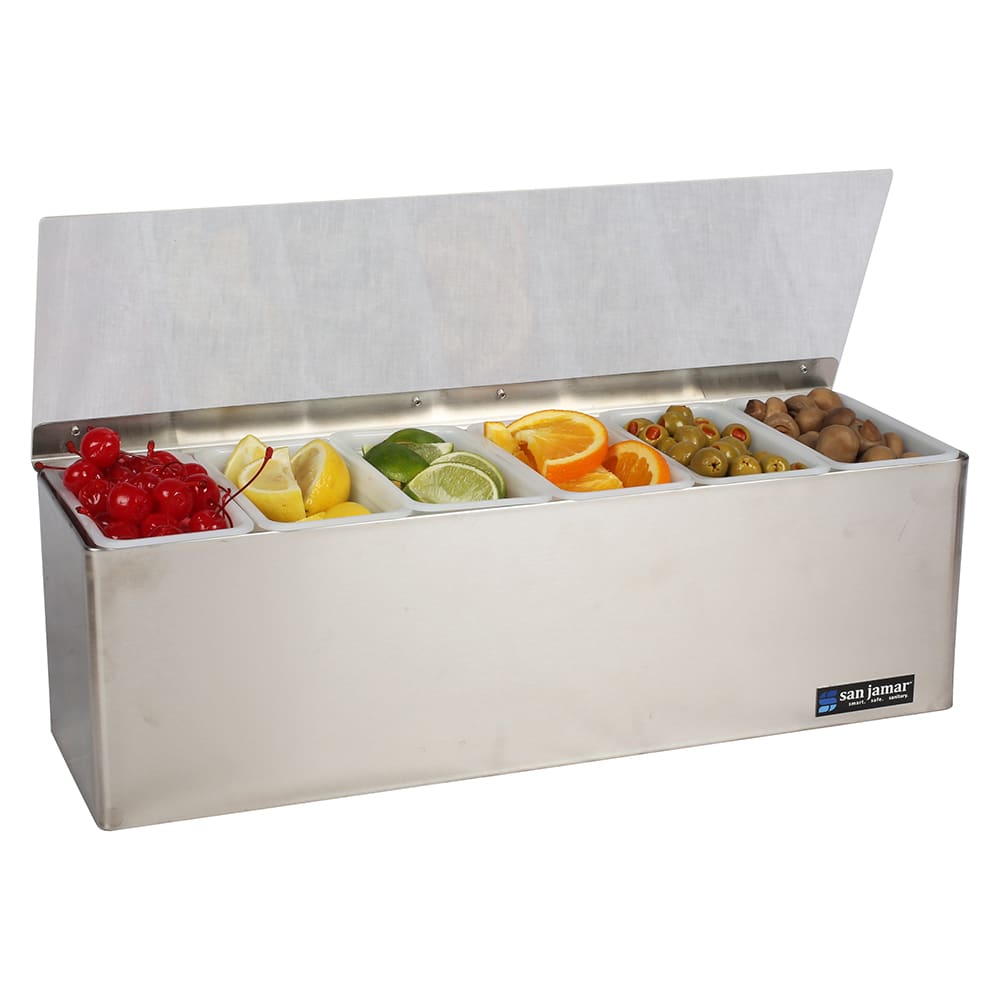 San Jamar B6186L (6) Compartment Bar Garnish Tray - Flat Hinged Lid