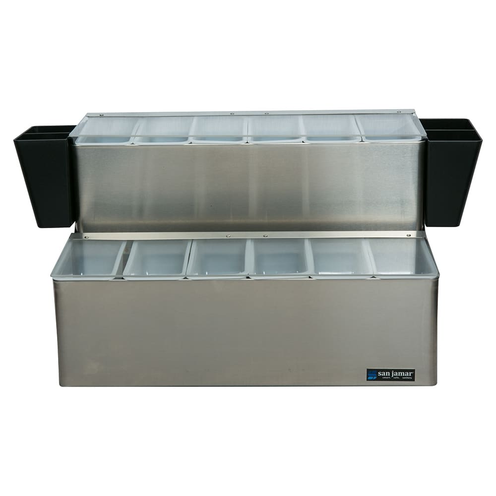 San Jamar B6766L (12) Compartment Bar Garnish Tray - Flat Hinged Lid
