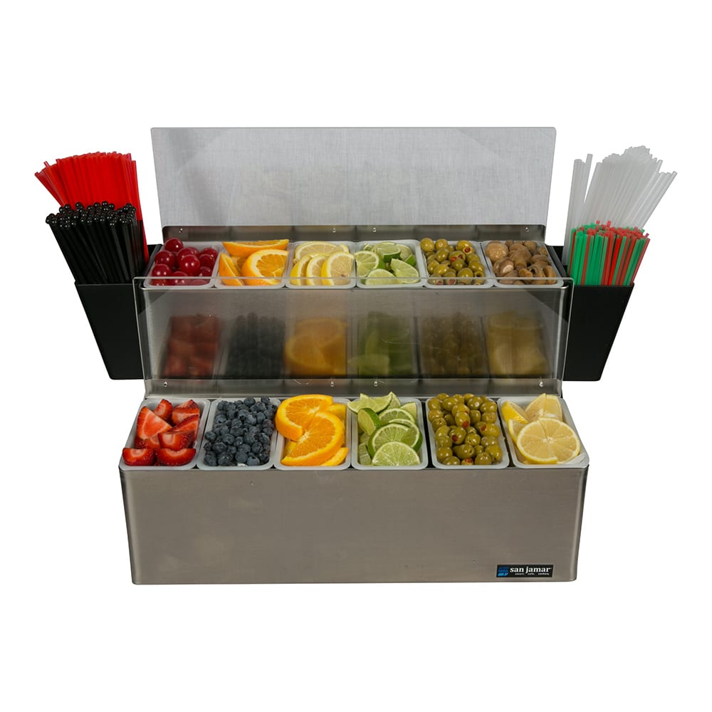 San Jamar B6766L (12) Compartment Bar Garnish Tray - Flat Hinged Lid