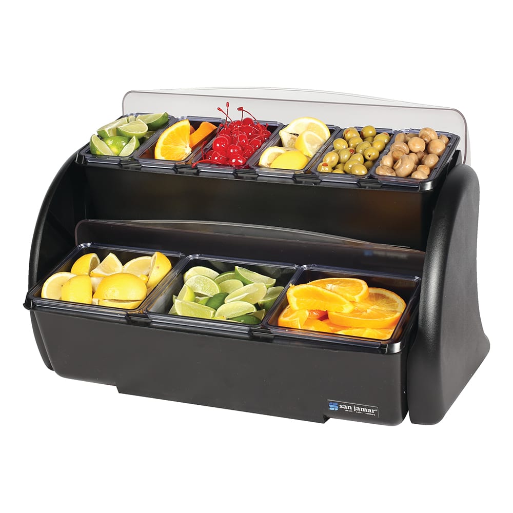 San Jamar BDS4266 (9) Compartment Bar Garnish Tray - Domed Lid