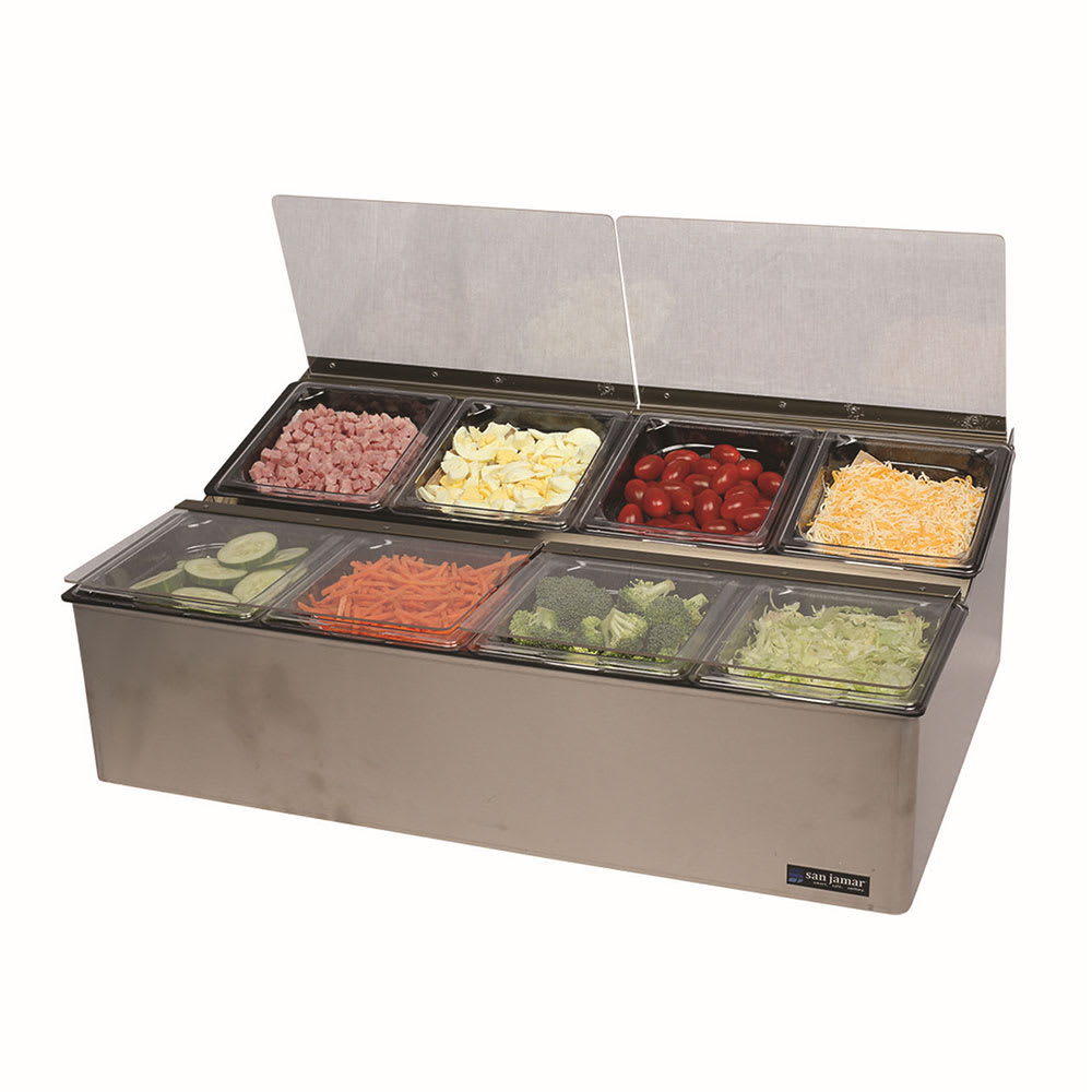San Jamar FP9248FL (8) Compartment Bar Garnish Tray - Flat Hinged Lid