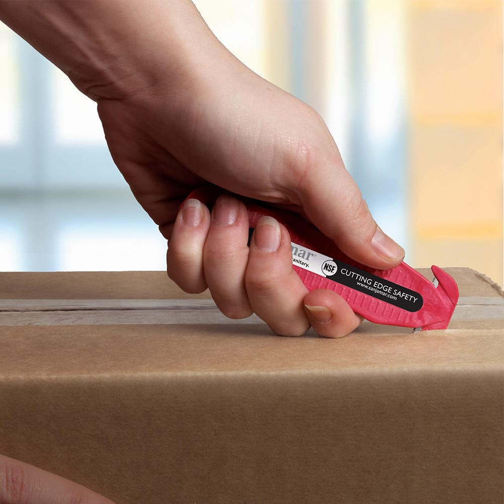 San Jamar KK401 Box Cutter w/ Recessed Blade, NSF, Red