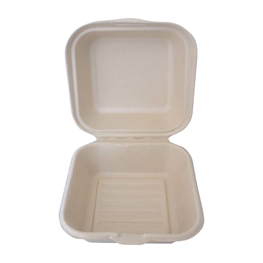 ITI TG-B-66 Square Sugar Cane 1-Compartment Hinged Container - 6"x6"x3"