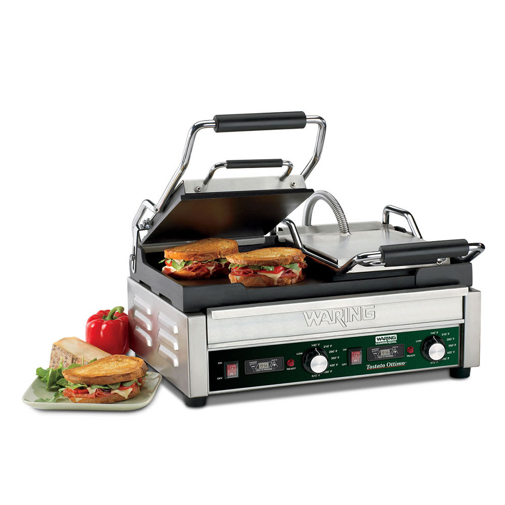 Waring WFG300T Double Commercial Panini Press w/ Cast Iron Smooth ...