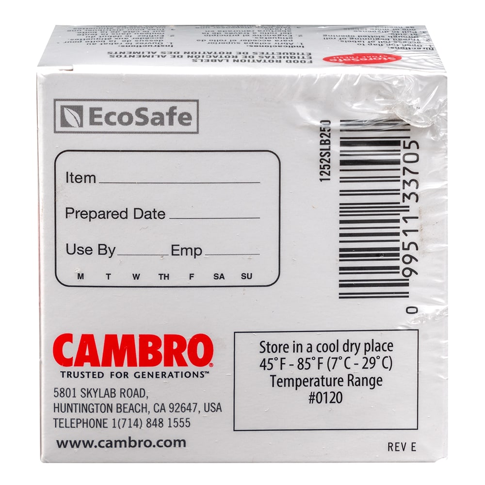 Cambro 1252SLB250 StoreSafe Food Rotation Labels - 1 1/4x2" (250 Per Roll)