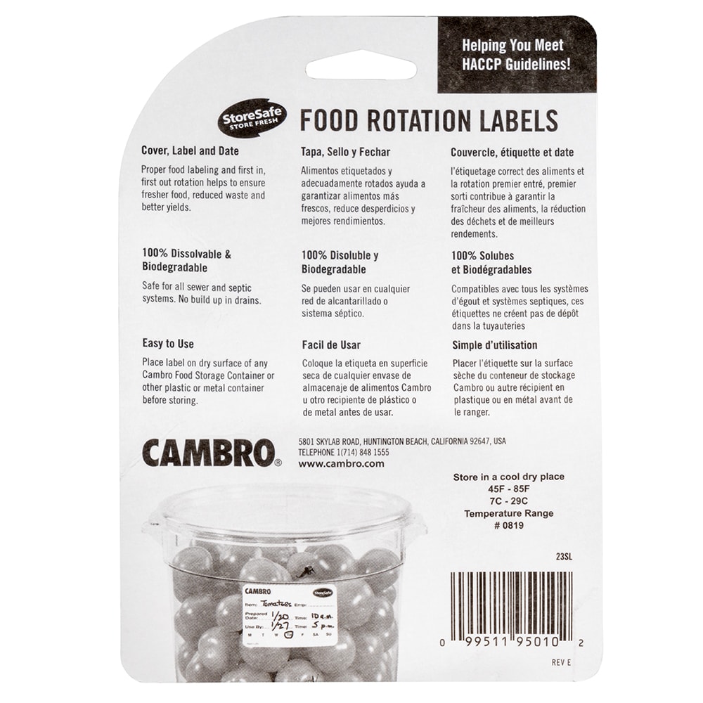 Cambro 23SL StoreSafe Food Rotation Labels - 2x3" (100 Per Roll)