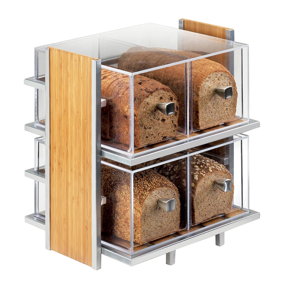 Cal-Mil 1279 Eco Modern Bread Box Display w/ 2 Tiers, Silver Wire & Bamboo