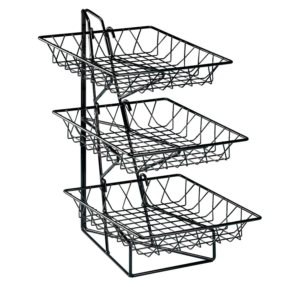 Cal-Mil 1293-3 3 Tier Display Rack w/ 12" Square Wire Baskets, Black Wire