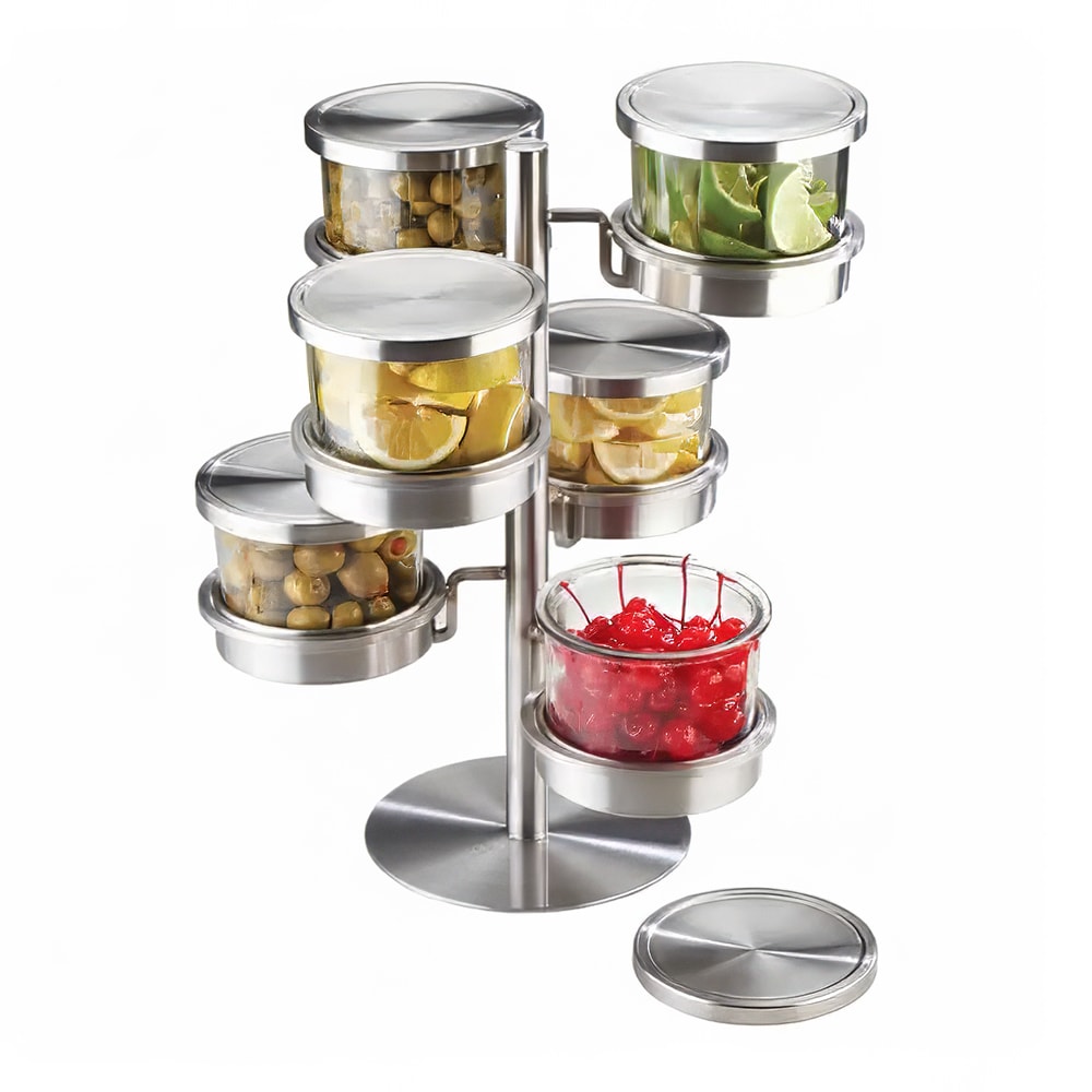 Cal-Mil 1858-4-55 (6) Compartment Bar Garnish Tray - Lift Off Lid