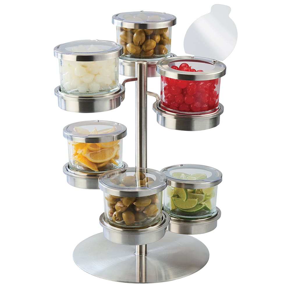 Cal-Mil 1858-5-55HL (6) Compartment Bar Garnish Tray - Flat Hinged Lid