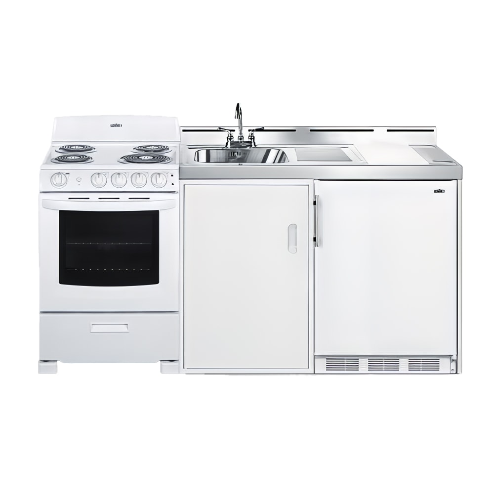 Summit ACK72COILW 71 1/2" Kitchenette w/ Sink, Electric Coil Range ...