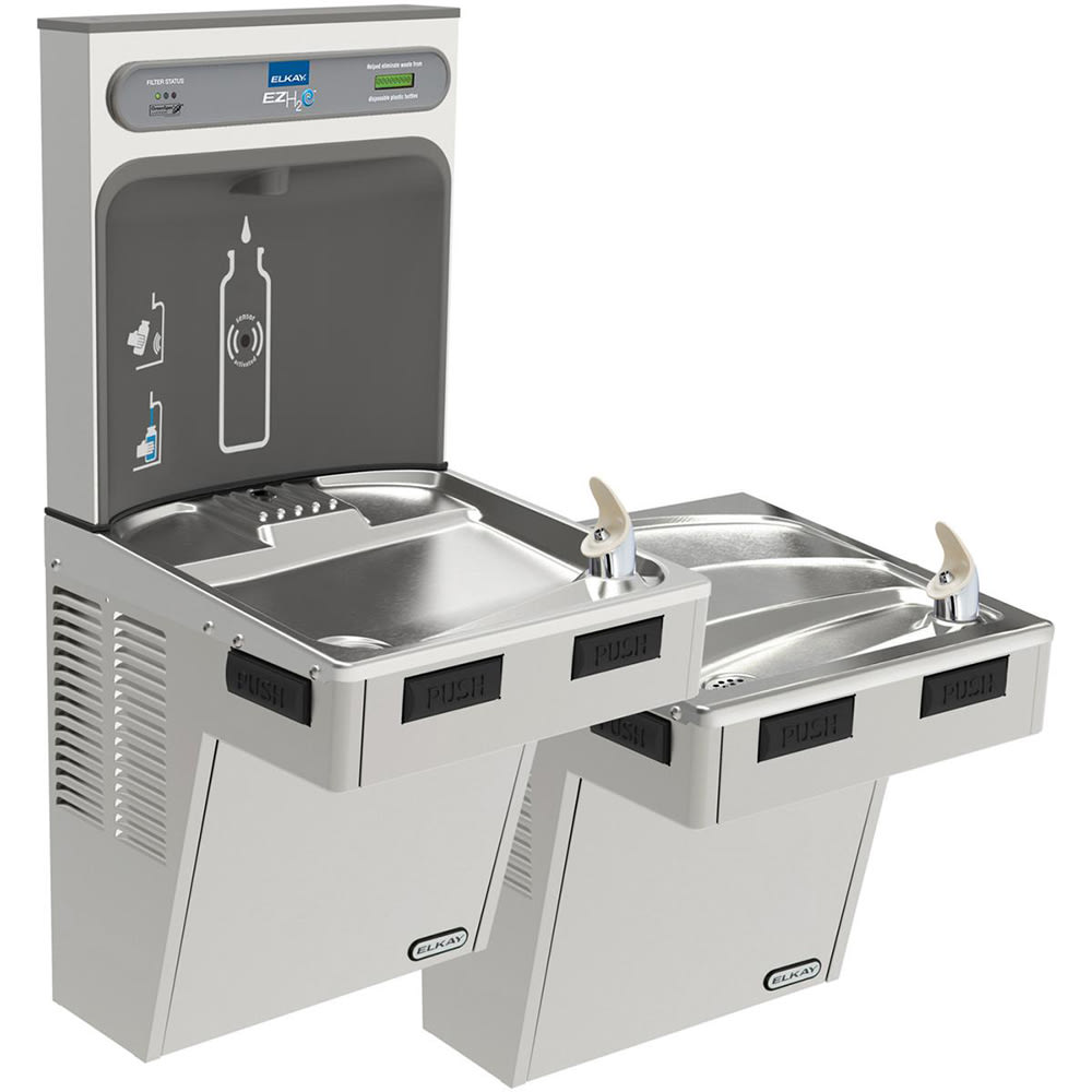 Elkay LMABFTL8WSSK Wall Mount Bi Level Drinking Fountains w/ Bottle Filler - Refrigerated, Filtered