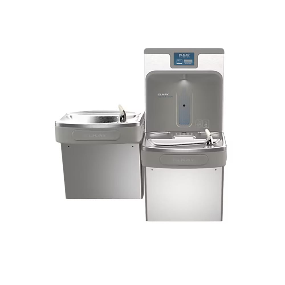 Elkay LZSTL8WSSP Wall Mount Bi Level Drinking Fountain w/ Bottle Filler - Filtered, Refrigerated ...
