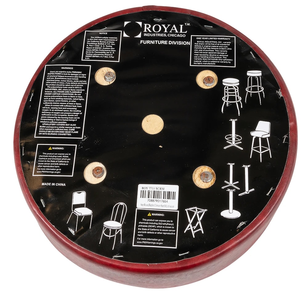 Royal Industries ROY 7714 SR Replacement Bucket Bar Stool Seat, Red Vinyl