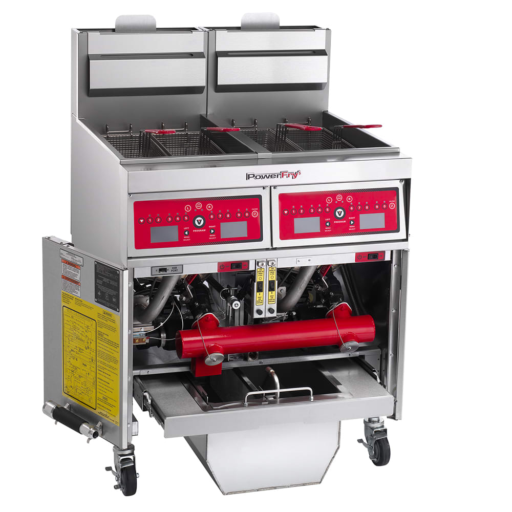 Vulcan 2TR45AF Gas Fryer - (2) 50 lb Vats, Floor Model, Natural Gas