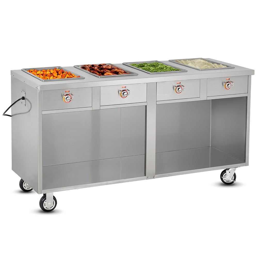 FWE HLC-4W6-1-DRN 68 3/4" Hot Food Table w/ (4) Wells & Undershelf, 120v