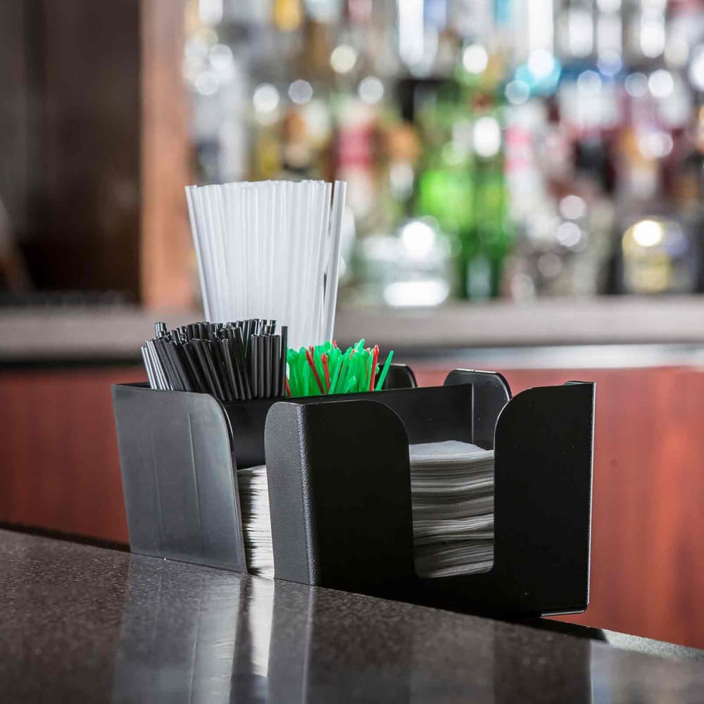 Tablecraft 101 Plastic Bar Caddy w/ (6) Compartments, Black