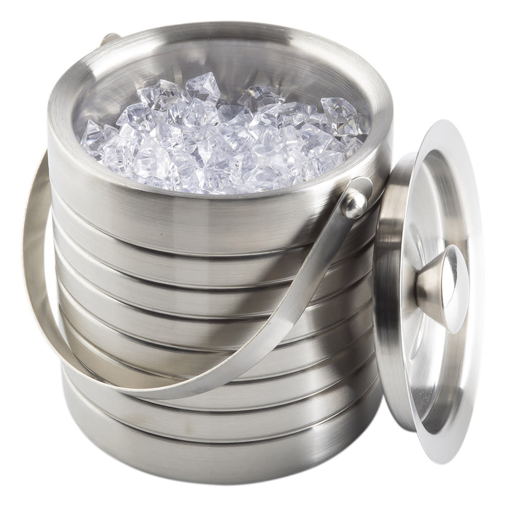 Tablecraft 10700 55 oz Double Wall Ice Bucket - Brushed Stainless Steel