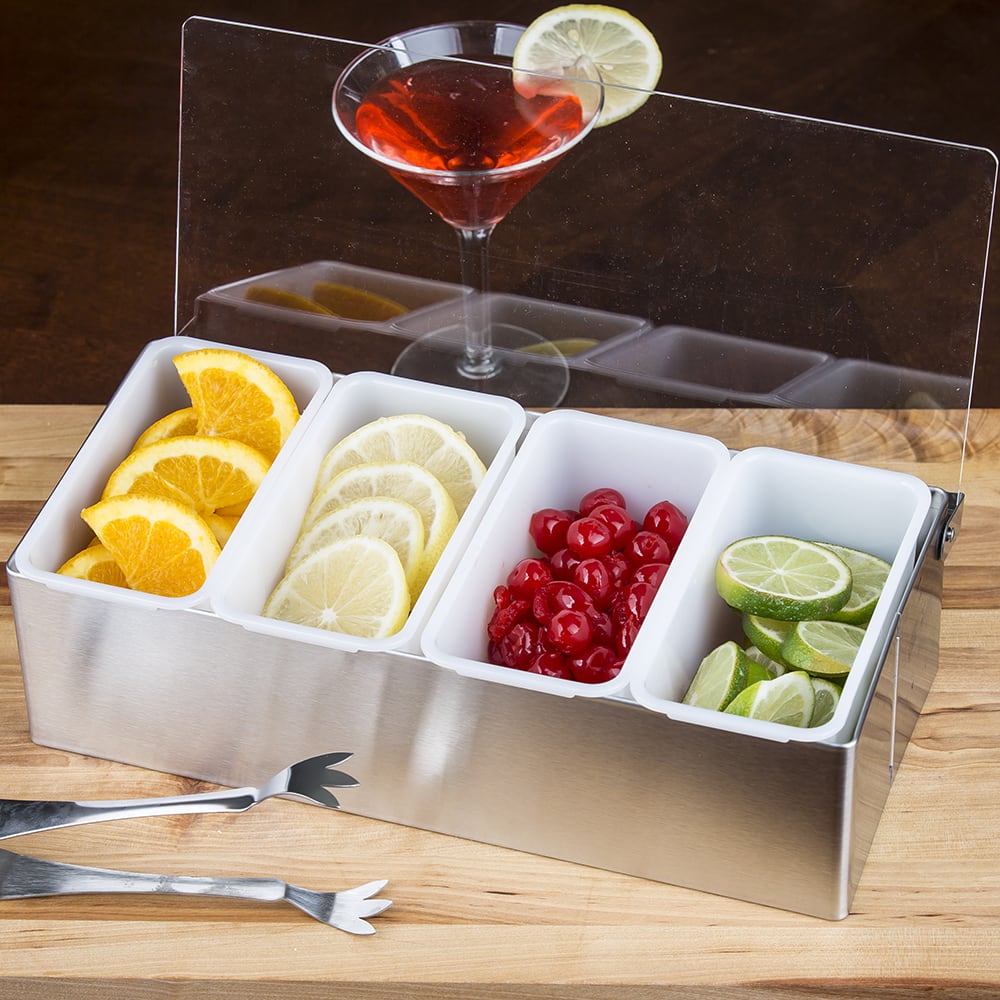 Tablecraft 1604 (4) Compartment Bar Garnish Tray - Flat Hinged Lid