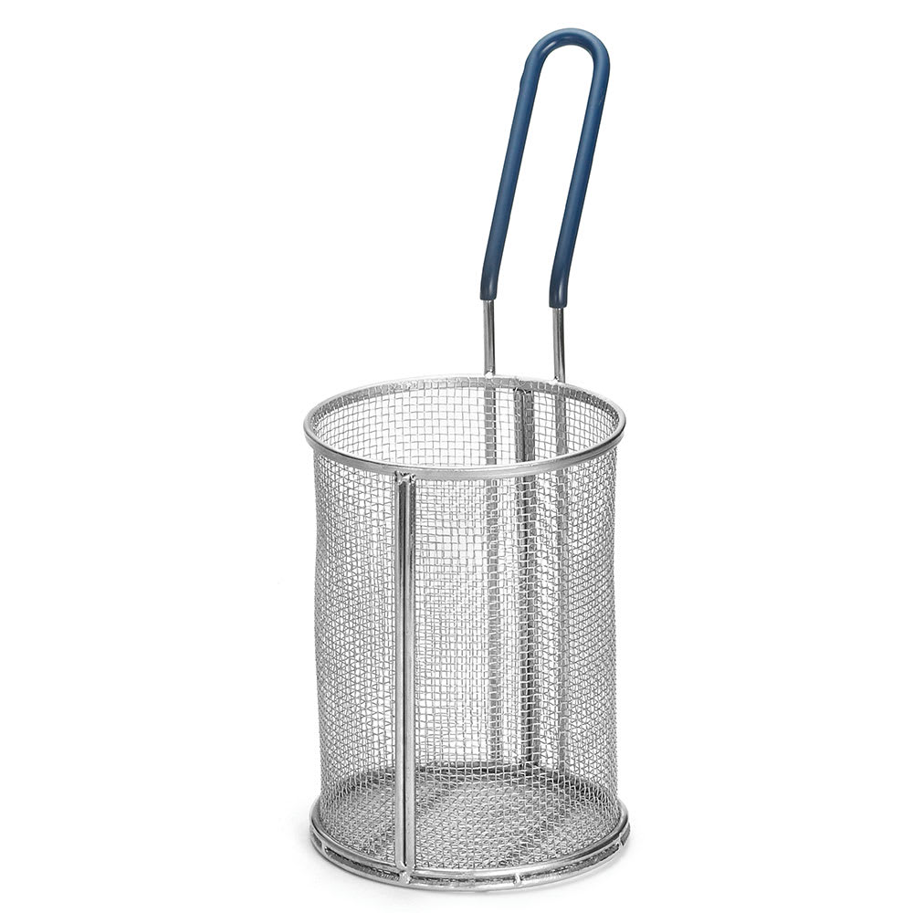 Tablecraft 985 Stainless Steel Pasta Basket, 5 1/4 x 7" Round, Blue Handle