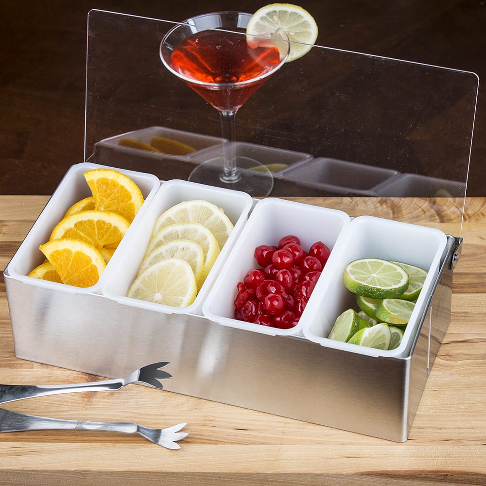 Tablecraft H1604 (4) Compartment Bar Garnish Tray - Flat Hinged Lid