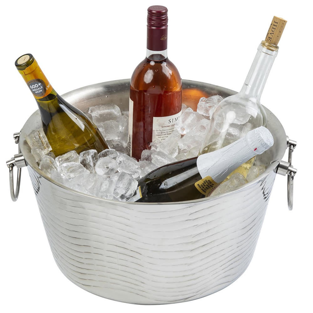 Tablecraft WBT14 14 1/2" Wave Ice Bucket - Double-Wall, Stainless