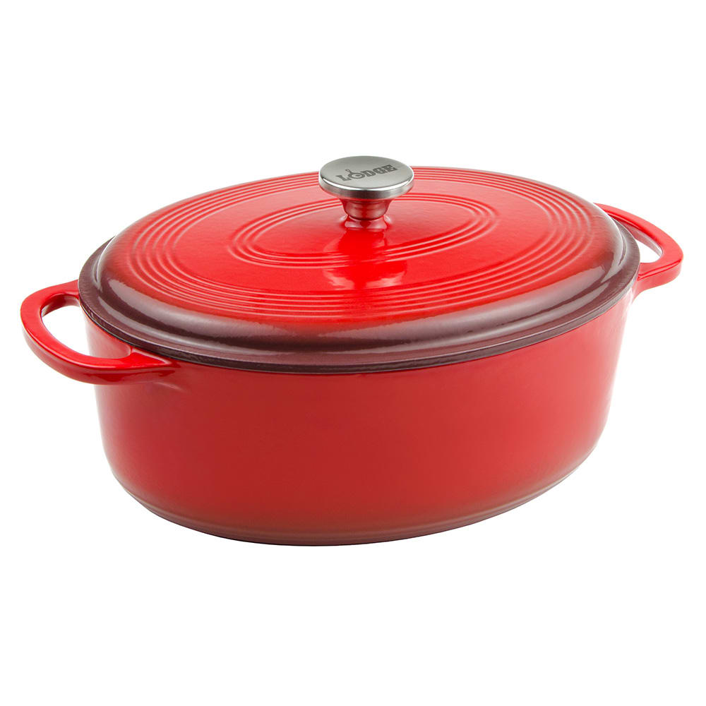 Lodge EC70D43 7 qt Cast Iron Dutch Oven, Enamel, Red