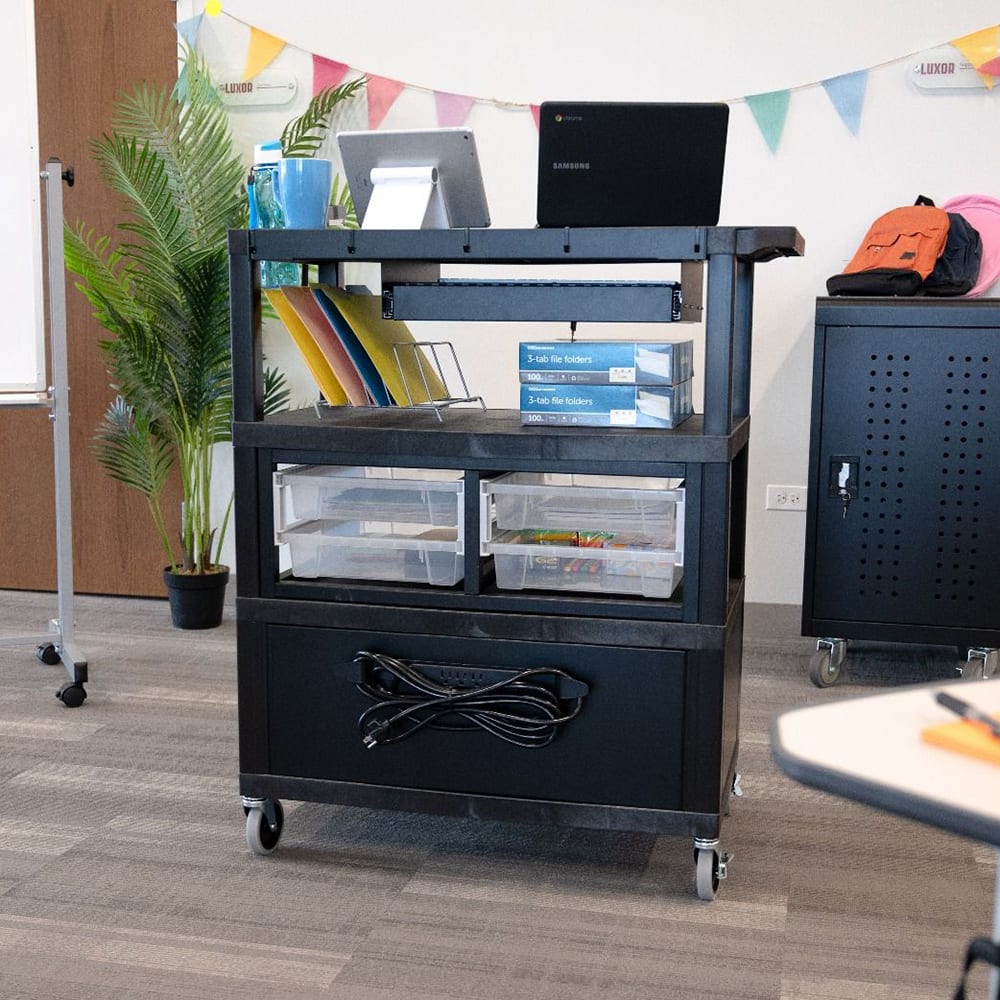 Luxor Furniture ECMBSKBC-B Deluxe Teacher Cart w/ Locking Cabinet ...