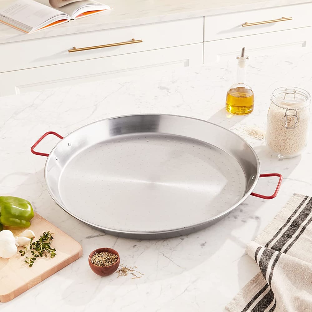 Matfer Bourgeat 071052 35 1/2" Polished Steel Paella Pan w/ Rigid Bottom