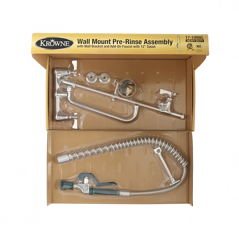 Krowne 17-109WL 36"H Wall Mount Pre Rinse Faucet - 1 1/5 GPM, Base with ...