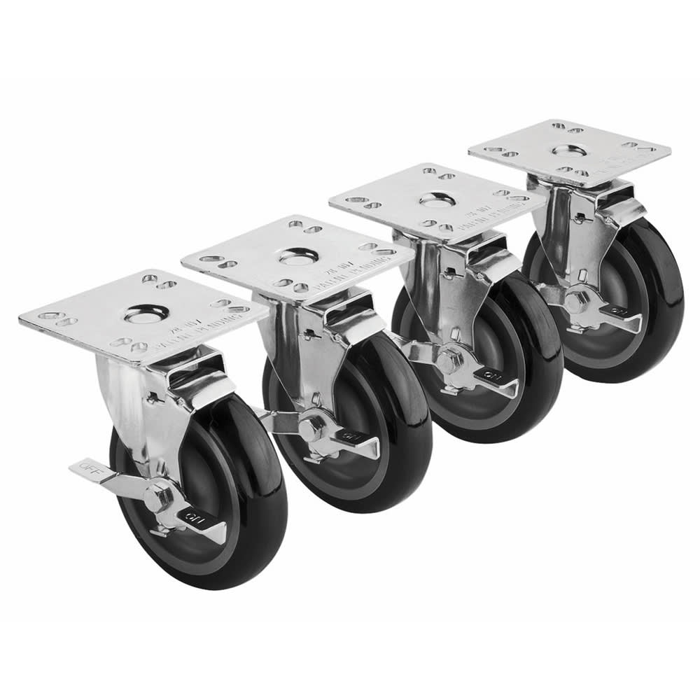 Krowne 28-107S 4 Piece Universal Plate Caster Set w/ 5" Wheel, 4 x 4"