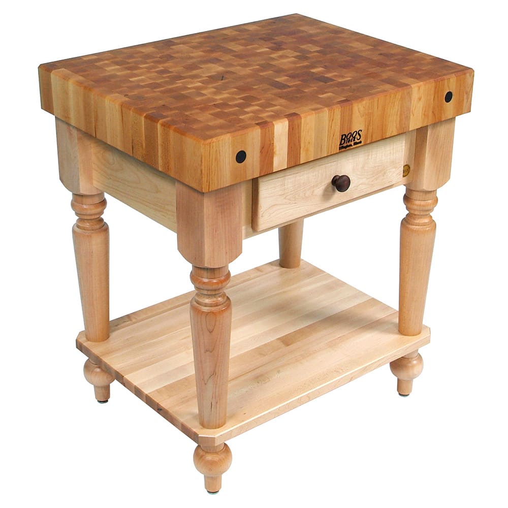 John Boos CUCR04-SHF Cucina Rustica Table, 4 in End Grain Maple, 30 x ...