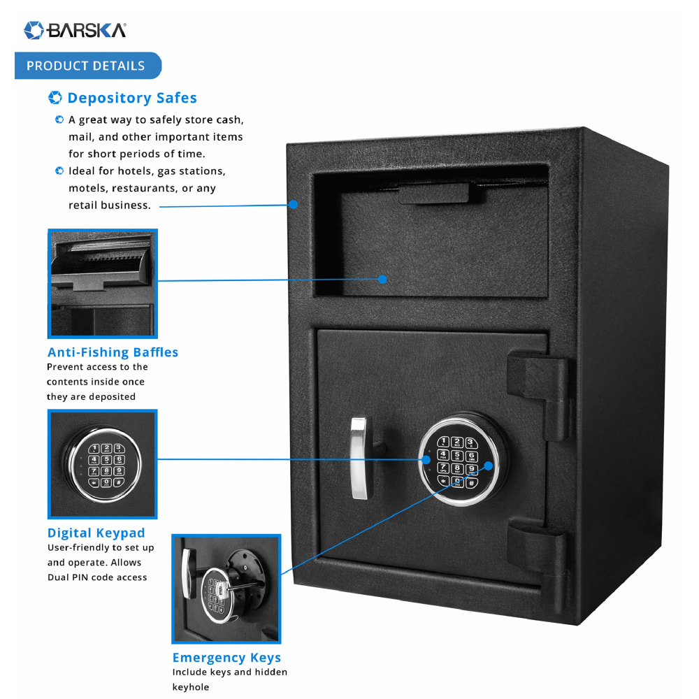 Barska AX12588 1.03 cu ft Depository Safe w/ Keypad Lock - Steel, Black