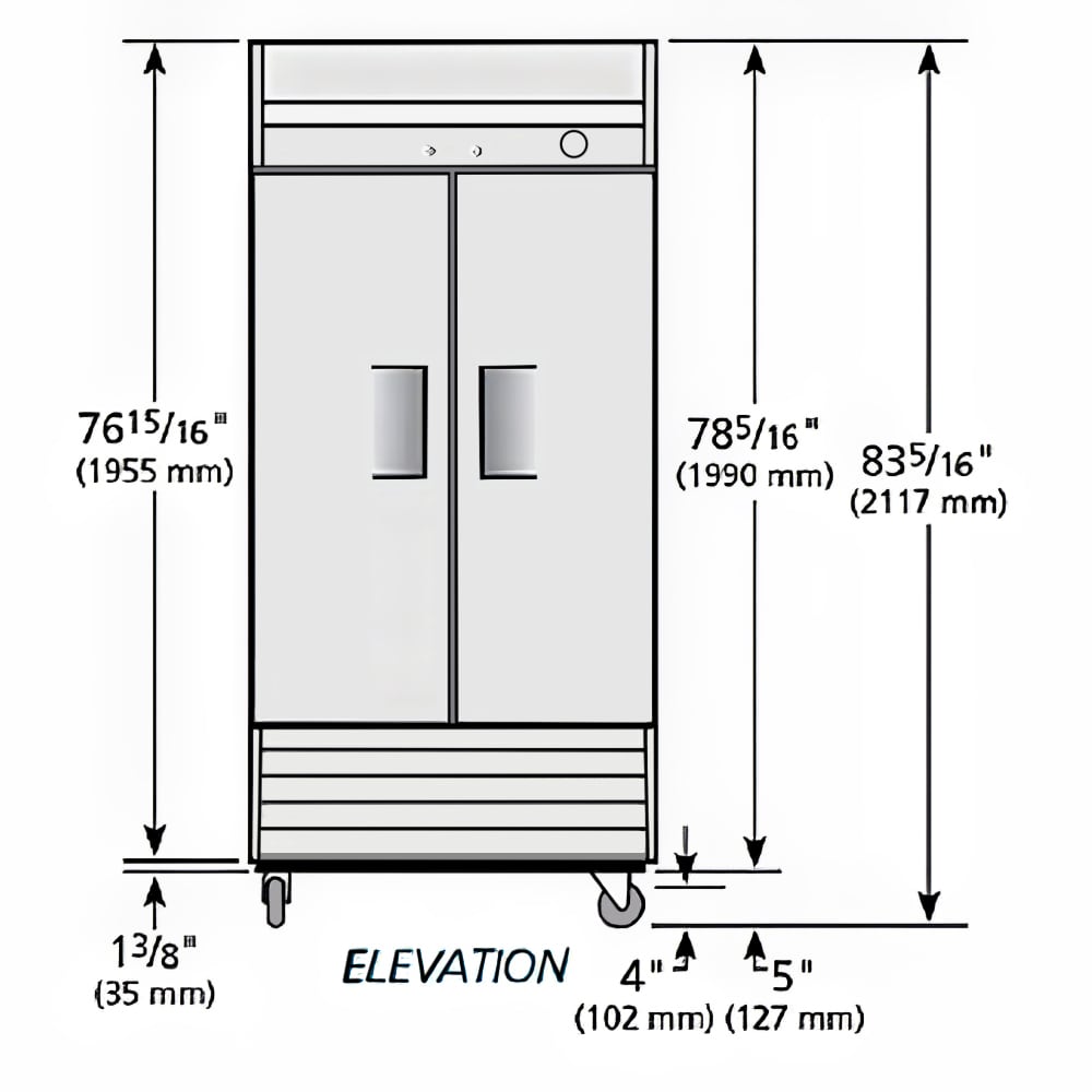 True T-35F-HC 40" Two Section Reach In Freezer, (2) Solid Doors, 115v