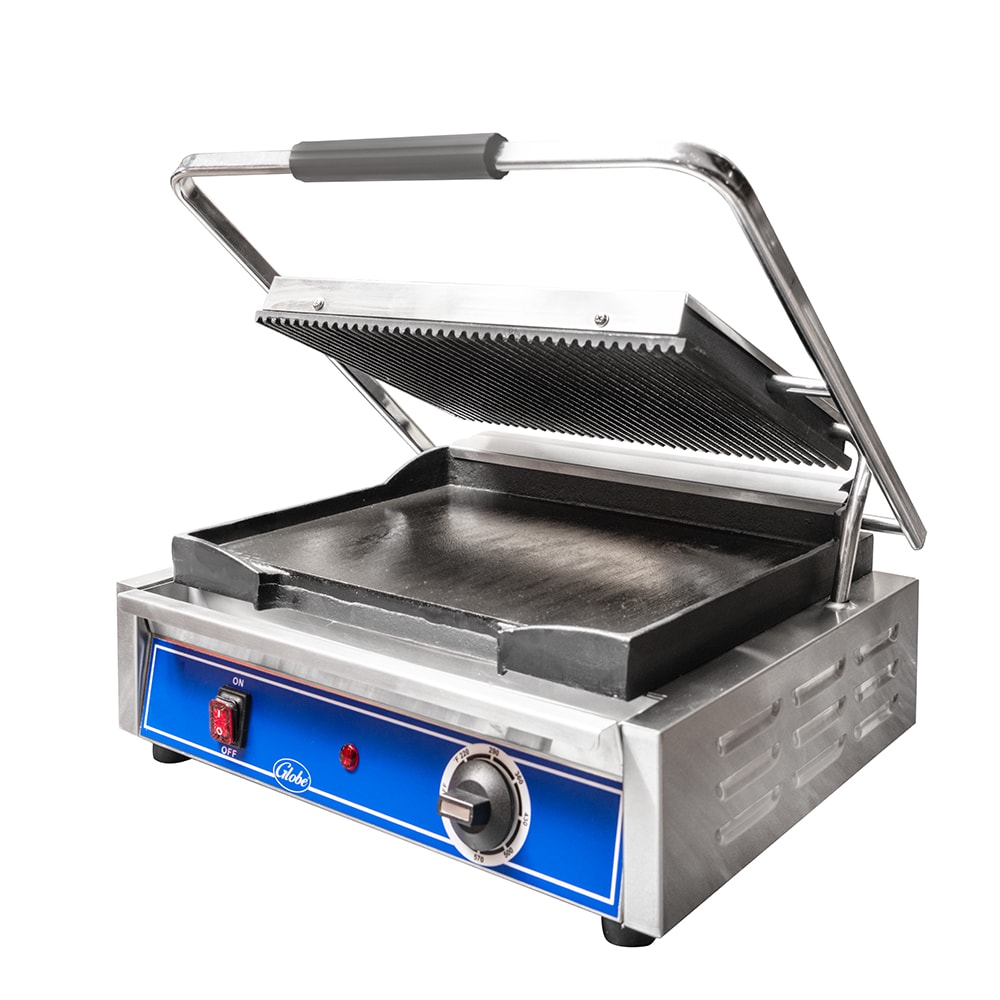 Globe GPGS1410 Single Commercial Panini Press w/ Cast Iron Grooved ...