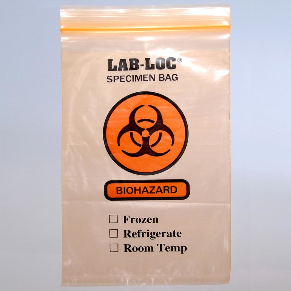 LK Packaging LAB20609OE Lab-Loc® Reclosable 3-Wall Specimen Bags - 6" x ...