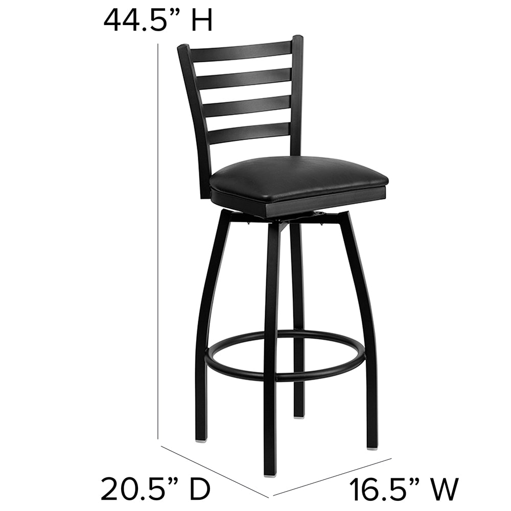 Flash Furniture XU-6F8B-LADSWVL-BLKV-GG Swivel Bar Stool w/ Ladder Back & Black Vinyl Seat, Black